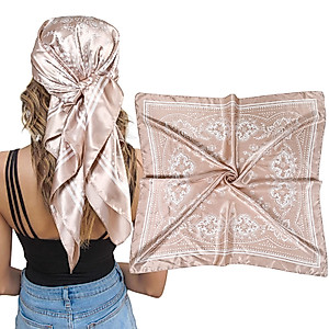AWAYTR 35” Large Square Satin Head Scarf - Square Hair Bandanas Large Scarf Sleeping Head Wraps Satin Neck Scarf for Women Hair Wrap (Paisley(Camel))