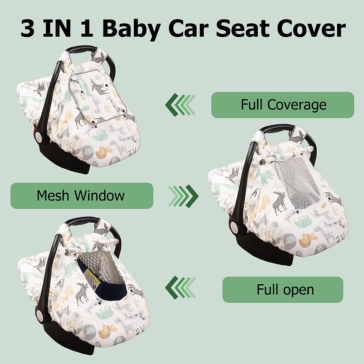 Car Seat Cover Baby, Muslin Baby Car Seat Cover, 3 in 1 Carseat Sover, Carseat Cover for Baby Easy to Get in & Out