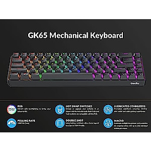 Geeky GK65 65% | Hot Swappable Mechanical Gaming Keyboard | 68 Keys Multi Color RGB LED Backlit for PC/Mac Gamer | ANSI US American Layout (Black, Mechanical Brown)