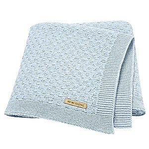 LAWKUL Cable Knit Baby Blanket 100% Cotton Blue Receiving Infant Swaddle Nursery Blankets Crochet Neutral Newborn Boy Girls