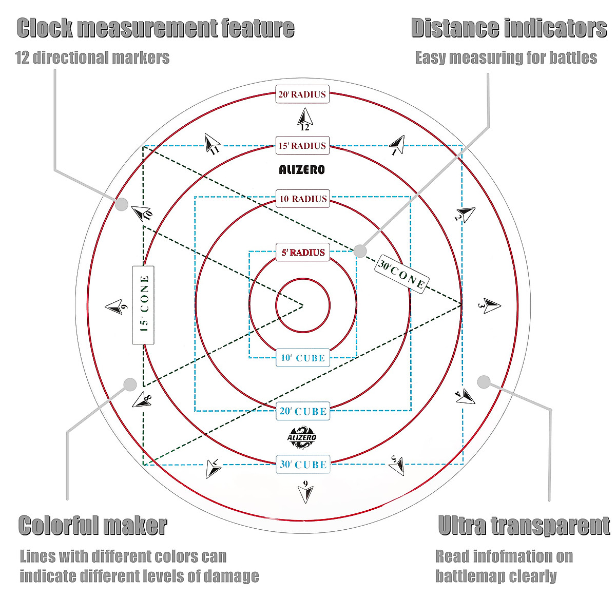 Upgraded ALIZERO Tabletop RPG DND Condition Markers Set and Spell AOE Damage Marker D&D Area Effect Template, with 96 DND Status Effect Markers in 24 Frequently Used Conditions