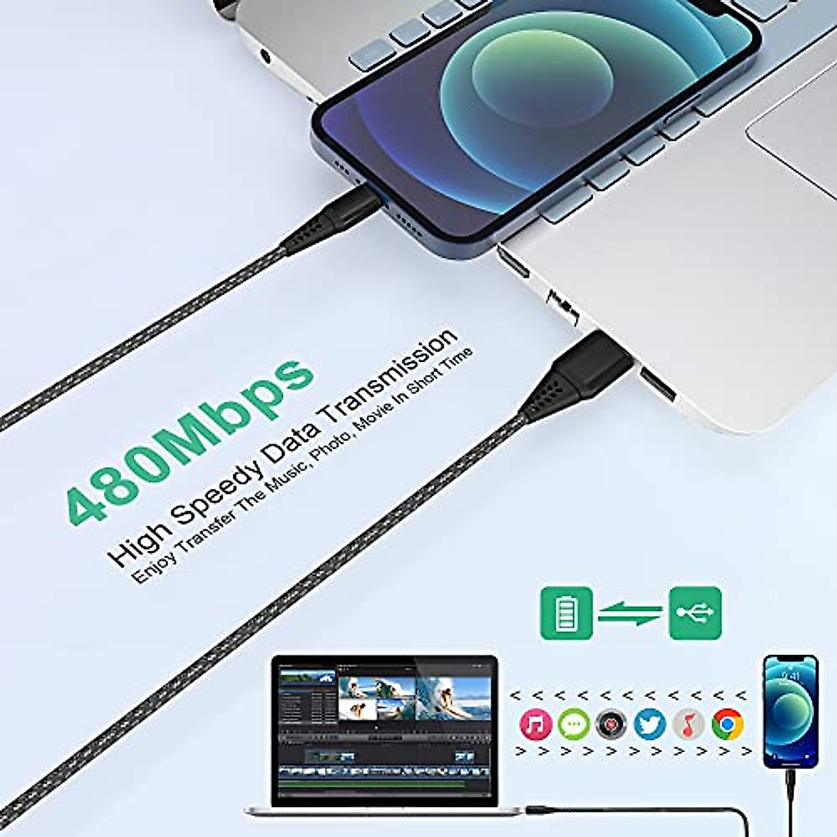 Long iPhone Charger Cord 26FT/8M [Apple MFi Certified] Extra Long iPhone Cable Fast Apple Charger Cable Nylon Braided 2.4A USB Lightning Cable for iPhone 14 13 12 11 Pro X XS Max XR