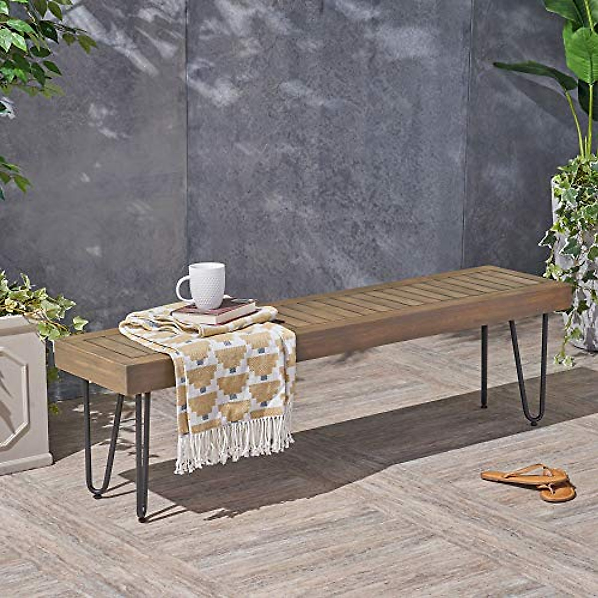 63'' Gray and Black Contemporary Rectangular Outdoor Bench