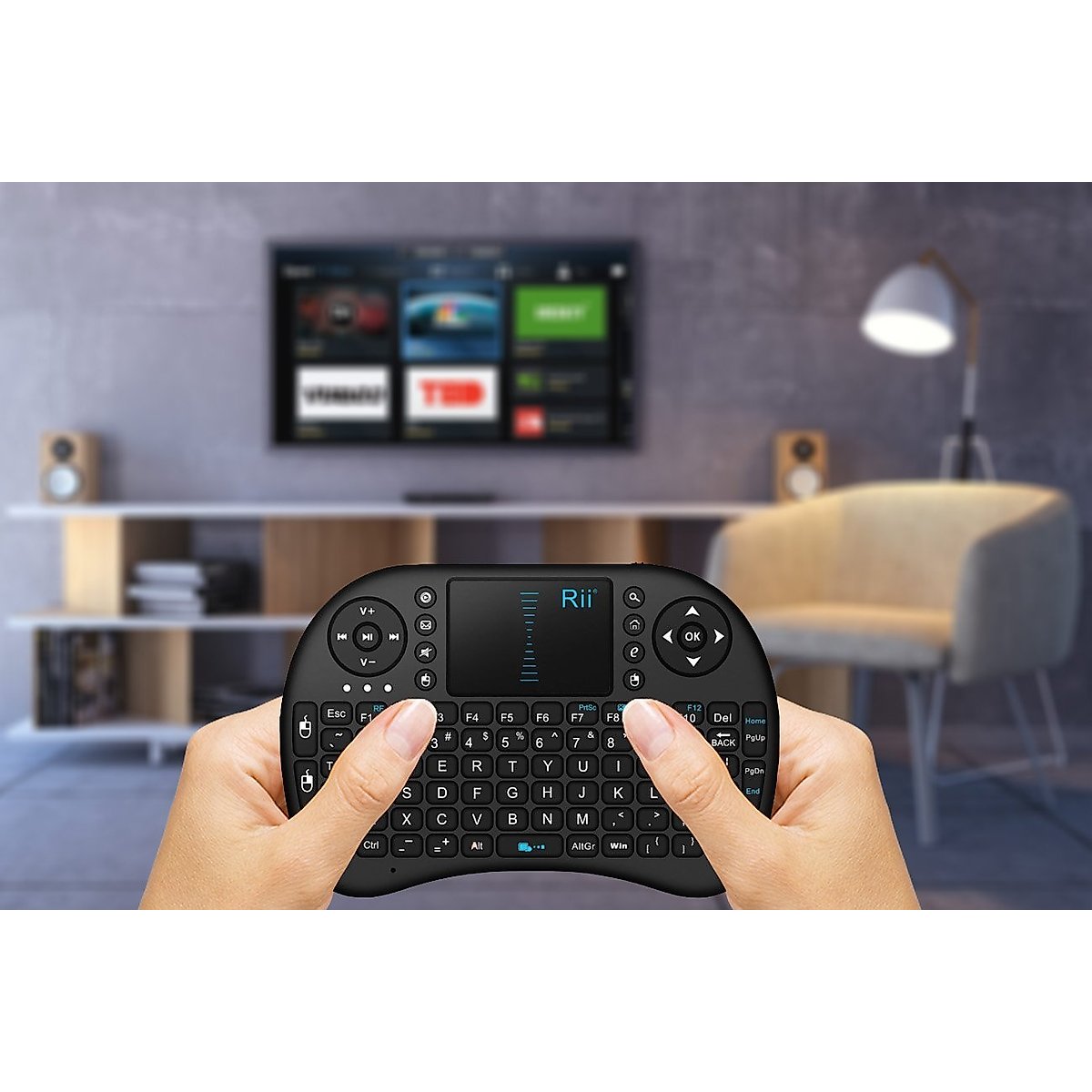 Rii 2.4GHz Mini Wireless Keyboard with Touchpad＆QWERTY Keyboard,LED Backlit,Portable Keyboard Wireless for laptop/PC/Tablets/Windows/Mac/TV/Xbox/PS3/Raspberry Pi .(i8+ Green)