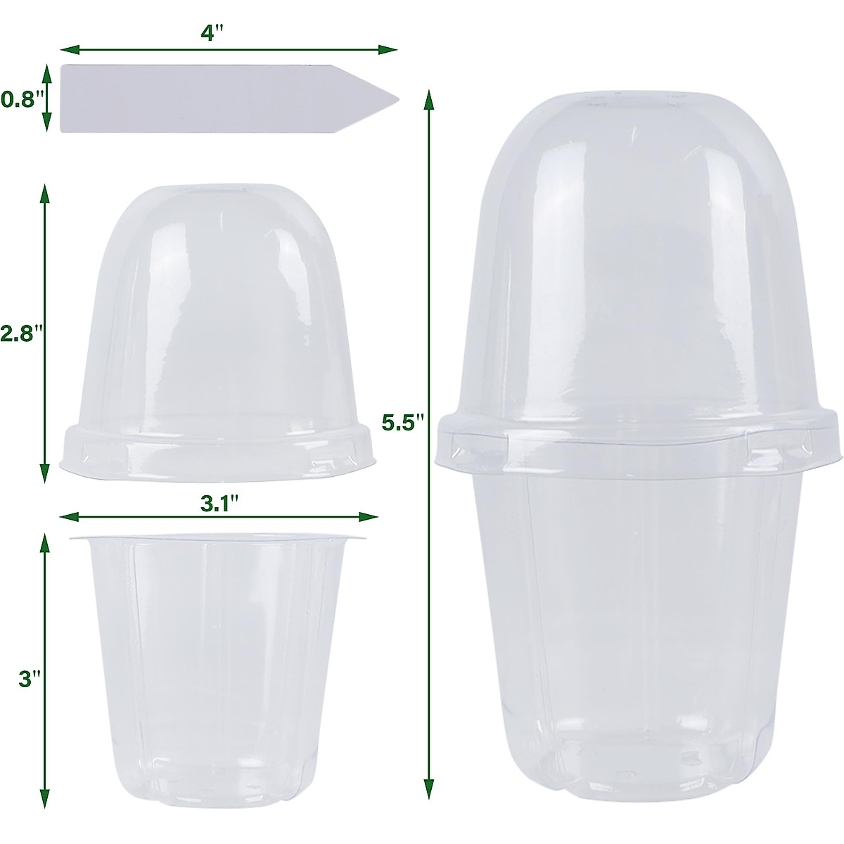 winemana 36 Set Nursery Pots with Humidity Dome, Clear Nursery Pots for Plants, Seed Starting Pots with Drainage Holes & Plant Labels for Vegetables Flowers Garden Plants