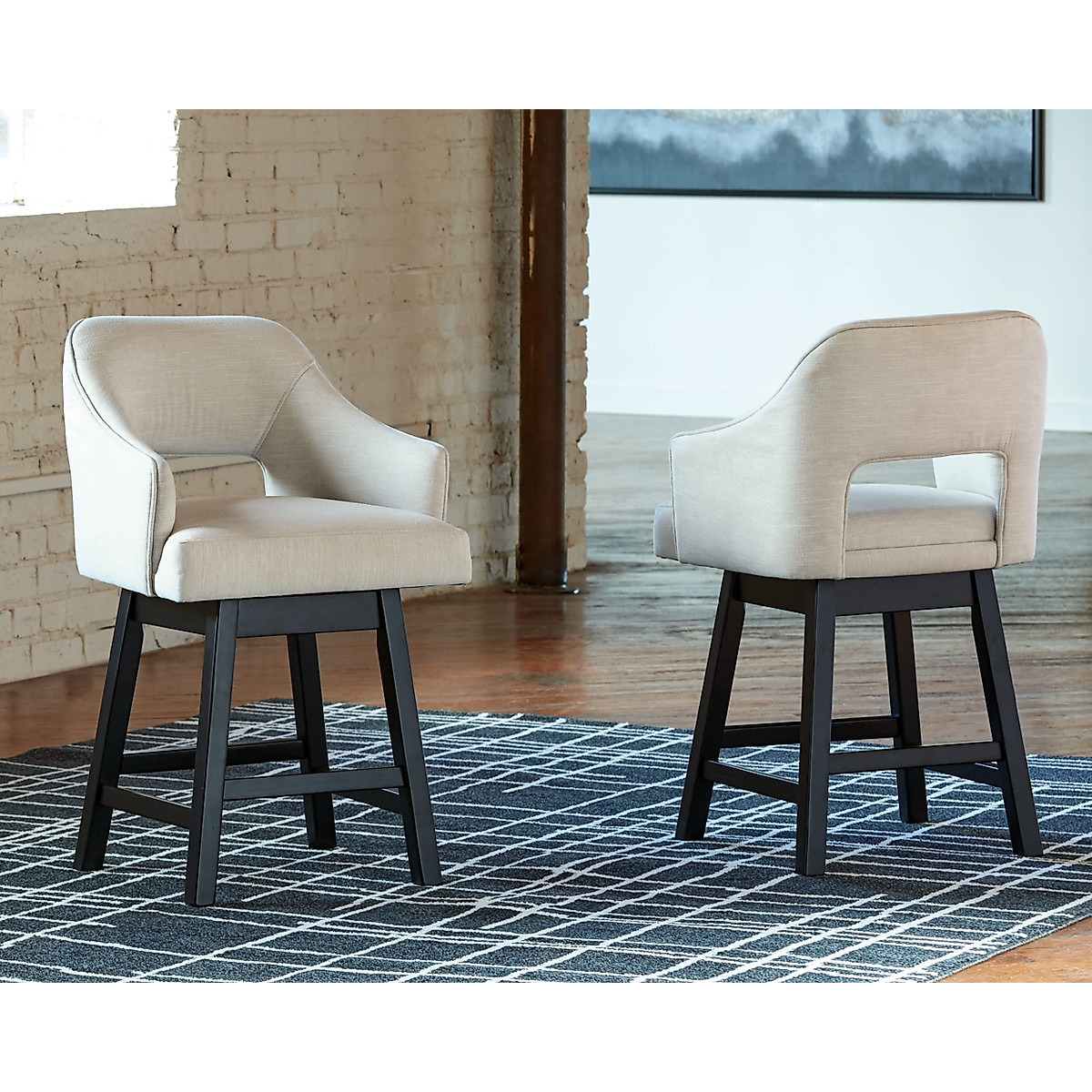 Signature Design by Ashley Tallenger 25" Upholstered Swivel Counter Height Bar Stool, 2 Count, Beige & Dark Brown