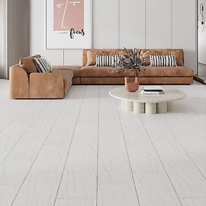 LaCheery 15 PCS Marble Peel and Stick Floor Tile 12x24 In Waterproof Bathroom Floor Tile Vinyl Sheet Flooring Stick On Floor Tile Stickers Off White Vinyl Flooring Adhesive Removable Laminate Flooring