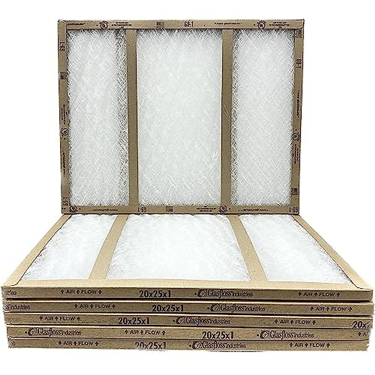 20x25x1 Glasfloss Fiberglass Air Filter, Double Strut, GDS Series, Made in USA, Actual Size: 19 5/8 x 24 5/8 x 3/4 (Box of 6)