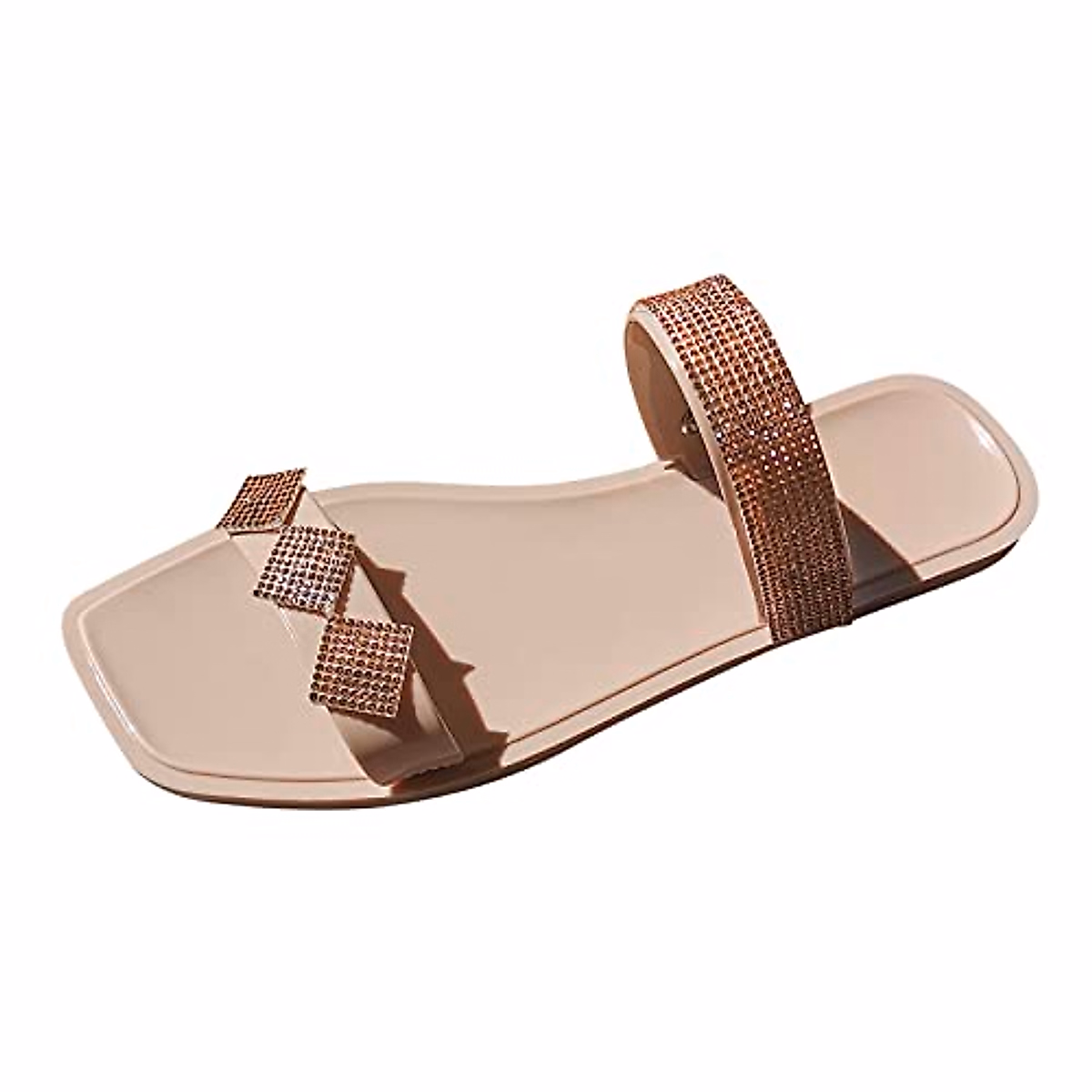 Slipper Socks for Women Women Shoes Fashion Bright Diamond Square Bright Diamond Sandals Flash Diamond One Leg Wear Flat (Khaki, 8)