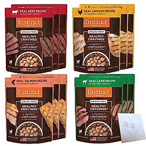 Instinct-Healthy Cravings Grain Free Dog Food Toppers Variety Pack - All Four Flavors: Beef, Chicken, Lamb, and Salmon (3oz Each, 12 Pouches Total)