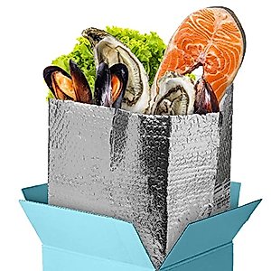 Amiff Thermal Insulated Box Liners 8 x 8 x 8 Inch. Metalized Foil Food Insulation Cooler Liners 10 Pack. Thermal Liner for Boxes. Insulated Box Liner with Adhesive Strip. Waterproof Cooler Liner