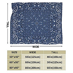 Blanket Cover, Blue Paisley Bandana for Bed Sofa Super Soft Large Blanket 80x60 Inchs