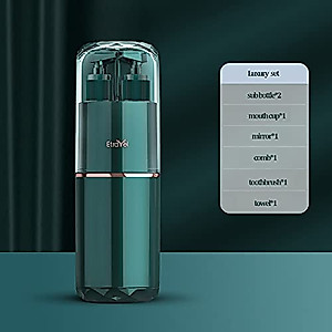 Portable 7 in 1 Travel Toothbrush Holder, Toothbrush Container Cover Case Wash Cup Travel Set - Contain 2 Sub Bottle, 1 Mouth Cup, 1 Toothbrush, 1 Towel, 1 Comb, 1 Mirror (Green)