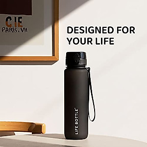 Life Bottle 32 oz Water Bottle with Strap. Tritan Fruit Infuser Flip Top Water Bottles With Times To Drink. No Quotes! Motivational Water Bottle with Time Marker. Dishwasher Safe 32 oz Water Bottles