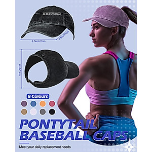 Jiuguva 8 Pieces Backless Ponytail Caps Baseball Caps for Women Ponytail Hats High Messy Bun Baseball Hats Adjustable Sun Visor Caps Natural Curly Hair Ponytail Cap