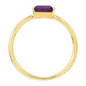 Finecraft Baguette-Cut Natural Amethyst February Birthstone Ring in 1K Gold, Size 8, Size 8