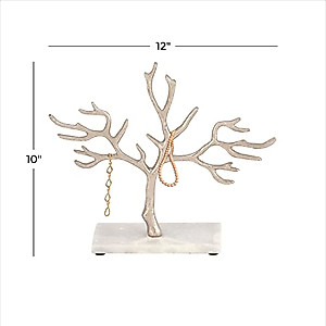 CosmoLiving by Cosmopolitan Marble Tree Jewelry Stand with Marble Base, 12" x 3" x 10", Silver