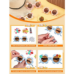 Tigeen 10 Pairs 5.71in Adult Flower Sunglasses Glasses UV Protection Glasses with 50 Daisy Charms 200 Random Letter Beads(Trendy Colors)