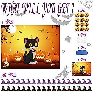Morcheiong Halloween Game Pin The Tail on The Cat Game with 36 Hats, Halloween Party Activities Favors Supplies for Kids
