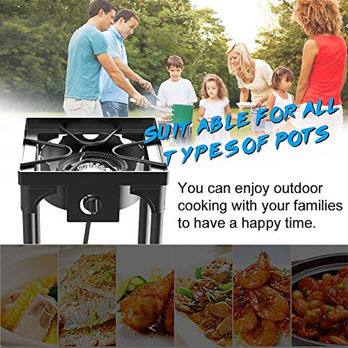 Outdoor & Indoor Portable Propane Stove, Single & Double Burners with Gas Premium Hose, Detachable Legs for Backyard Kitchen, Camping Grill, Hiking Cooking, Outdoor Recreation (DB01-Medium,1 Burner)