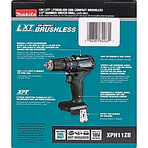 Makita XPH11ZB-R 18V LXT Lithium-Ion Brushless Sub-Compact 1/2 in. Cordless Hammer Drill Driver (Tool Only) (Renewed)