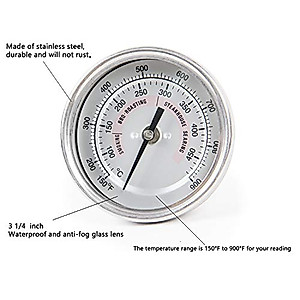 BBQ Grill Thermometer for Kamado Joe Barbecue Charcoal Grill 3 1/4" Inch Waterproof Large Surface Stainless Steel 150°F-900°F Wide Range Cooking Thermometer