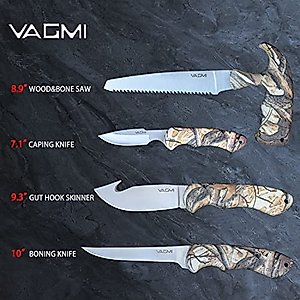 VAGMI Hunting Knife Set -5 Pieces of Portable Butcher Game Processing Set ， Hunting Knife for Men ，for Deer Hunting ，Survival, Camping, Fishing, Meat,with Storage Case