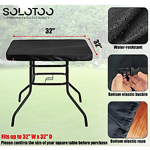 SoloToo Outdoor Square Table Cover,Waterproof Anti-UV Patio Square Table Top Covers,Fits 32 x 32 Inches Square Patio Furniture (Black)