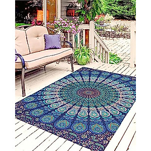 Outdoor Rugs Mandala Flower Reversible Mats Non Slip Carpet Indoor Outdoor Area Rug with Rubber Floral Pattern Non-Slip Outdoor Carpet Camping RV Rug/Deck Rug/Porch Rug 6x9 ft