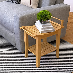 ETECHMART Bamboo Shower Bench with Storage Shelf, 2-Tier Spa Seat Bath Stool for Bathroom Bathtub Elderly Disabled Seniors Women, Inside Shower Shaving Legs, Waterproof, Natural