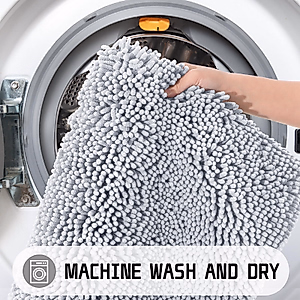 Yimobra Bathroom Rug Mat, 32'' x 20'', Luxury Chenille Shaggy Bath Rugs, Extra Soft & Thick, Absorbent Water, Non-Slip, Machine Washable, Bath Mats for Bath Floor,Tub and Shower, Silver