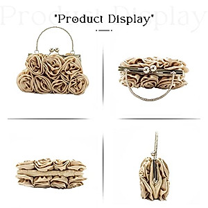 JAMBHALA Women Evening Clutch Bag Floral Satin Small Purses with Detachable Strap for Wedding, Party, Prom (Champagne)