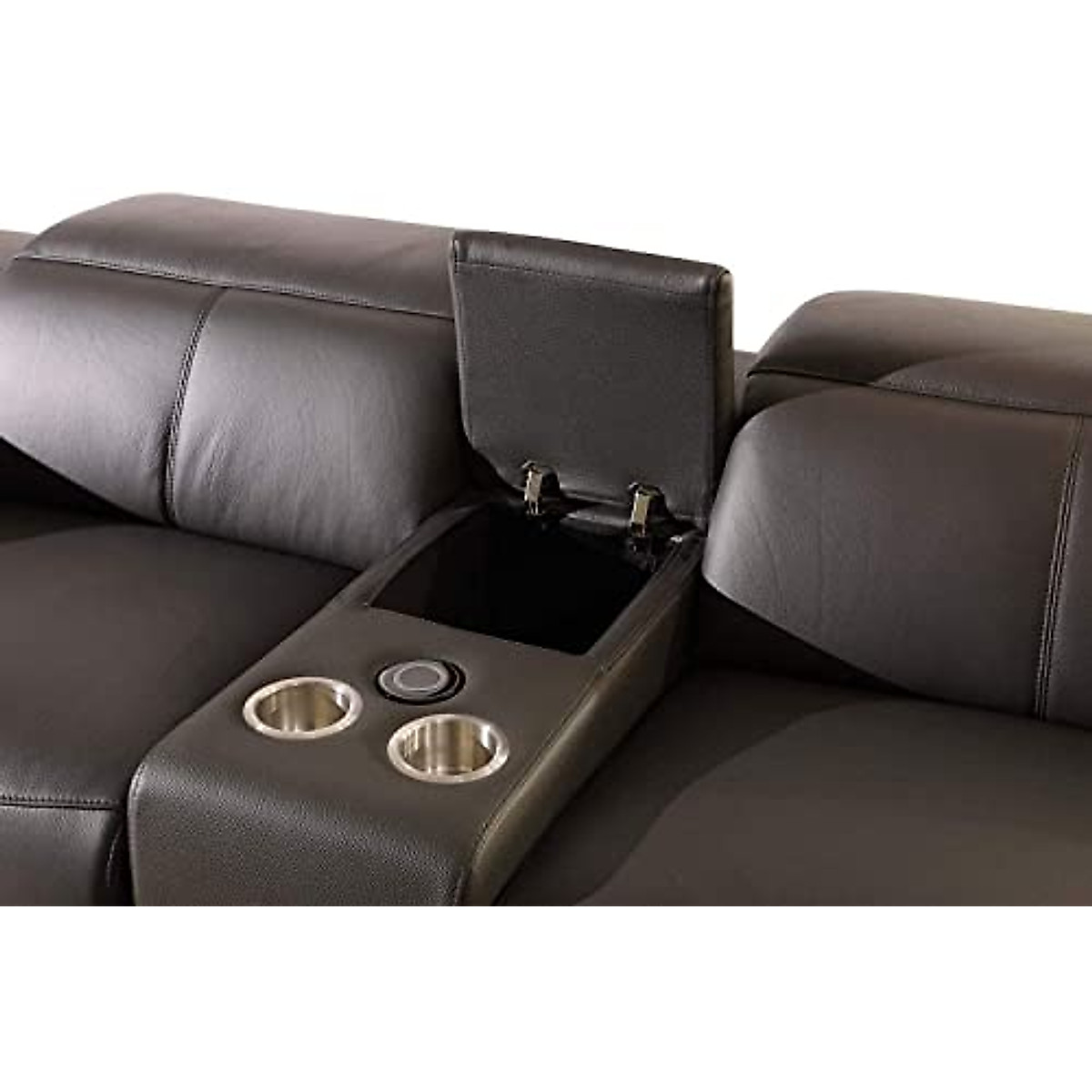 Blackjack Furniture Venice 7 Piece Italian Leather Sectional Sofa with 3-Power Recliners, Adjustable Headrest, Lumbar Support, USB and Wireless Charging Station, Extra Large Storage, 1 Console, Gray