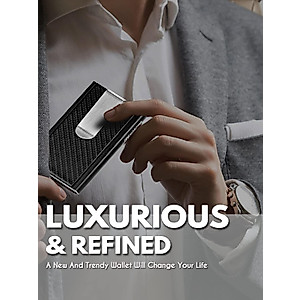 MOSIYEEF Minimalist Stealth Wallet for Men - Pop Up Men Wallet with Money Clip - Leather-wrapped Slim Compact Card Holder Carbon Fiber Card Wallet RFID Protection for 6 Credit Cards - Gifts for Him