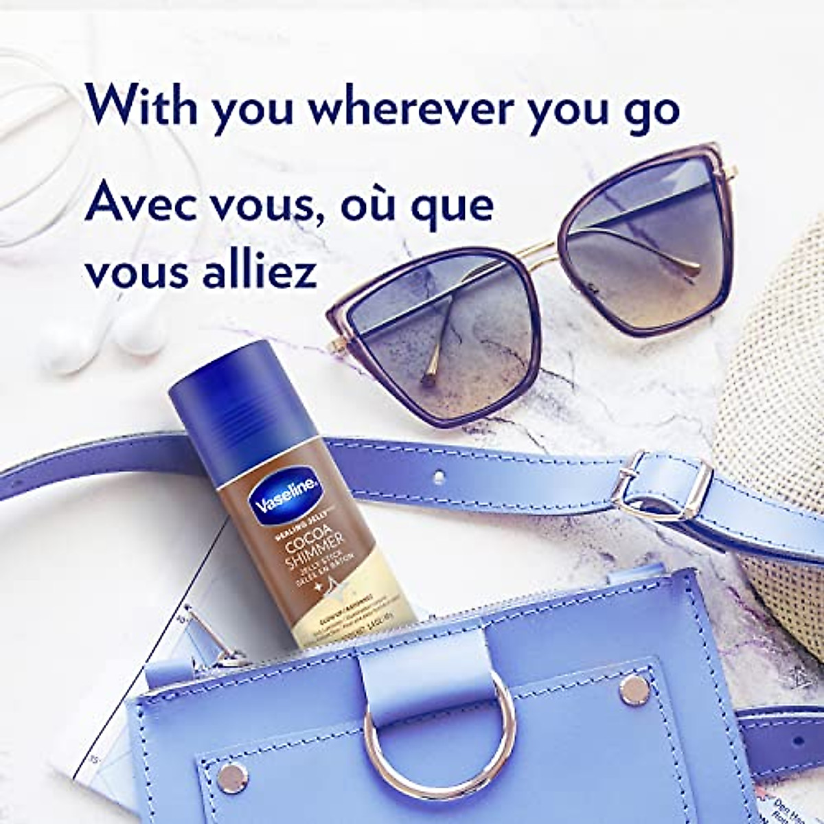 Vaseline Rich Moisturizing Healing Jelly Cocoa Butter, 13 oz Bundled with Cocoa Shimmer Stick, 1.4 oz. Provides Radiant and Shimmering Moisturized Skin with Pleasant Scent