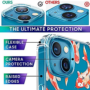 CaseYard Clear Soft & Flexible TPU Case for iPhone-13-Mini Ultra Low Profile Slim Fit Thin Shockproof Transparent Protective Cover Drop Protective Case Koi Fish Pond