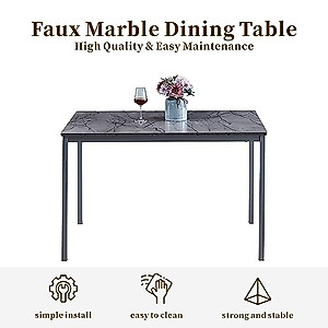 ROZHOME Rectangular Dining Table with MDF Board Top and Metal Legs for Home Office Kitchen Dining Room 47.2" * 27.5" * 29.5"(L x W x H) (Gray Marble Effect)