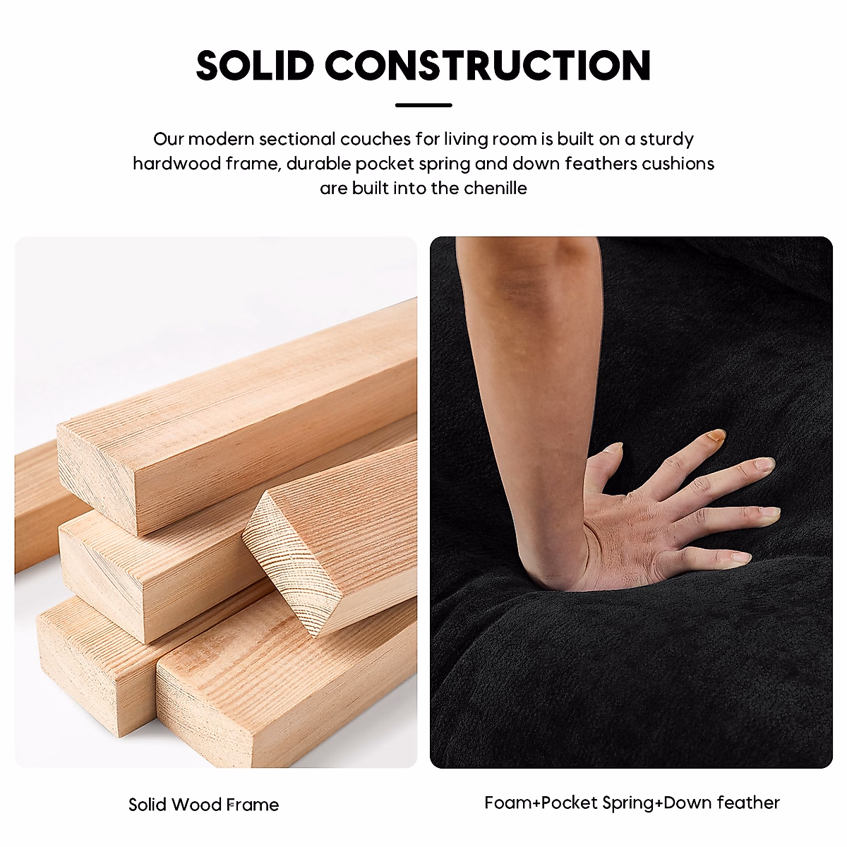 Yoglad Modern Oversized Modular Sectional Sofa Set with Down Feathers, L-Shaped Chenille Upholstered Couch with Ottoman and 10 Pillows for Living Room or Apartment (Black)