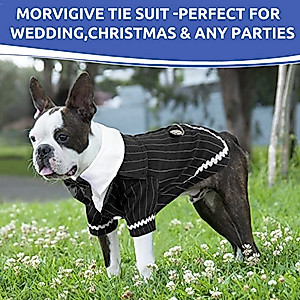 MORVIGIVE Striped Dog Tuxedo Formal Shirt, Puppy Suit Pet Costume with Bow Tie for Wedding Party Birthday, Doggie Gentleman Outfits Halloween Pet Dress-Up Cosplay Clothes for Small Medium Dogs