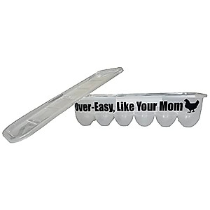 Plastic Egg Storage Containers with Lids and Custom Messages designed to make you smile! Great Gift! (Over-Easy, Like Your Mom)