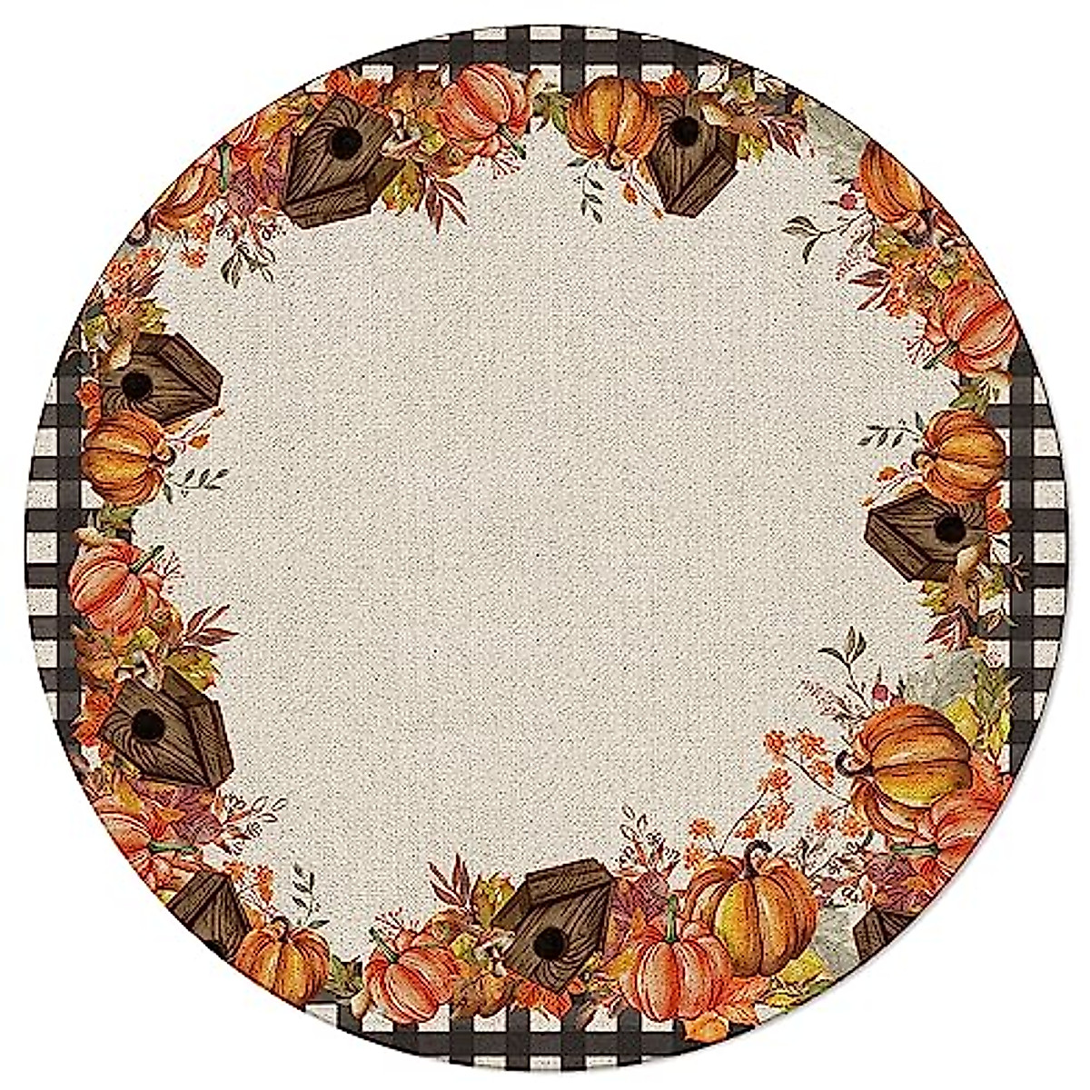 Thanksgiving Autumn Round Area Rug 3ft,Washable Outdoor Indoor Carpet Runner Rug for Bedroom,Kitchen,Living Room,Office,Area+Rug Small Bath Door Desk Floor Mat Farmhouse Pumpkin Mushroom Leaves