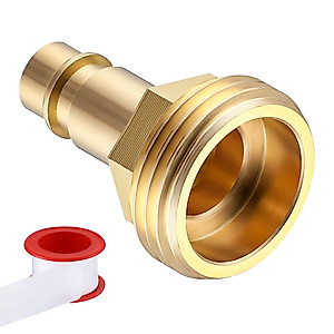 Dreyoo Quick Connector Hose Adapter Replacement for PF247007, 1/2" Quick Connector for 3/4" Garden Hose RV Spray Port Outlet and Spray Away, Quick Connectors Adapter with PTFE Tape, Brass(2 Pcs)