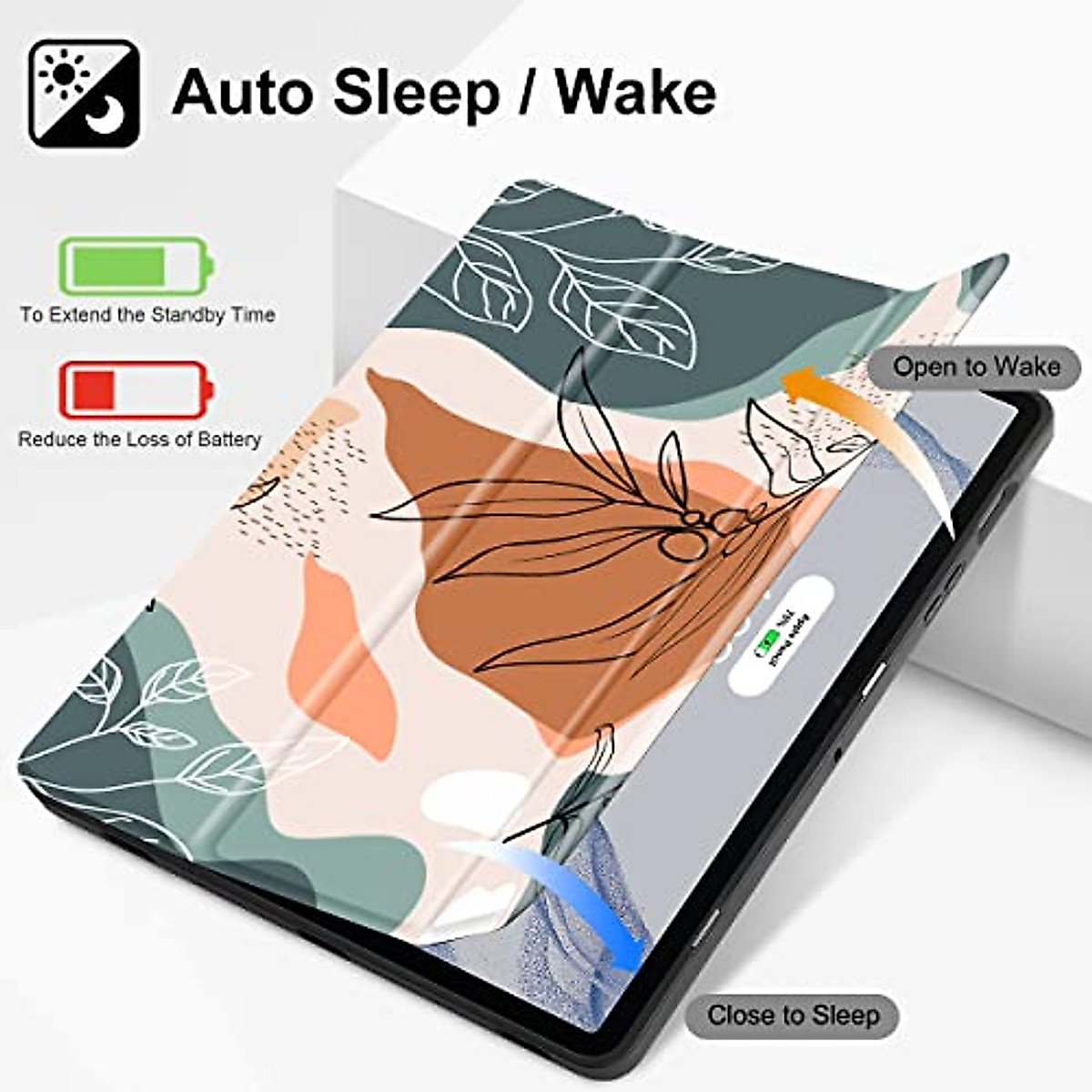 Tuiklol Case for Samsung Galaxy Tab S9 FE (5G) 10.9 inch & Tab S9 11 Inch 2023 Release Built-on S-Pen Holder, Slim Hard Shell Case Smart Trifold Stand Cover Auto Wake/Sleep, Abstract Leaves