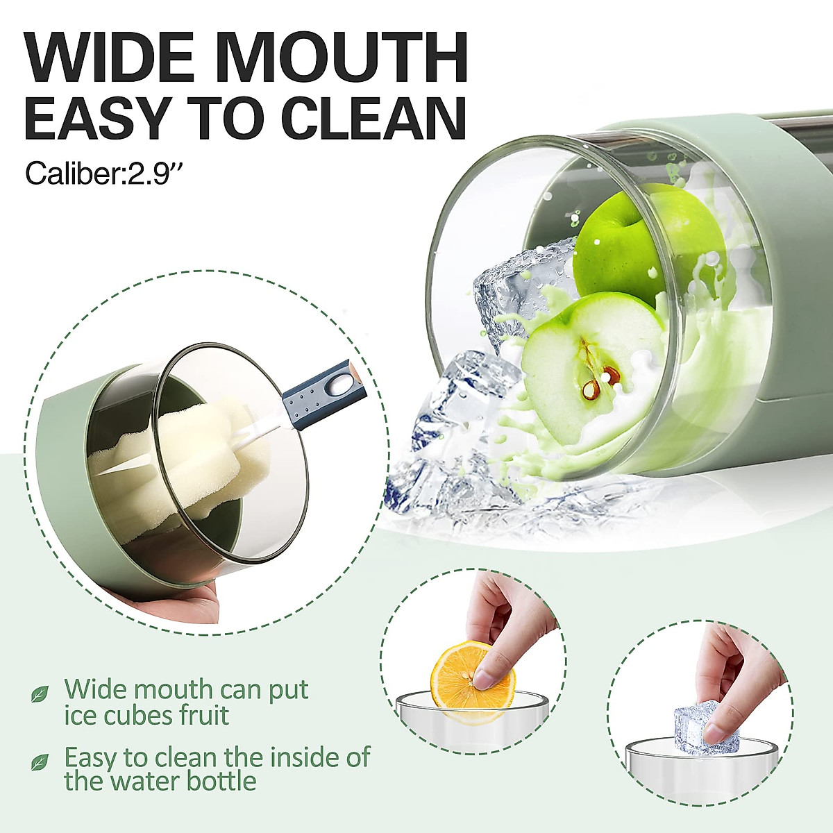 Kodrine 28oz Glass Water Bottles with Straw and Bamboo Lid, Wide Mouth Water Tumbler with Time Marker,Straw Silicone Protective Sleeve BPA FREE-Olive