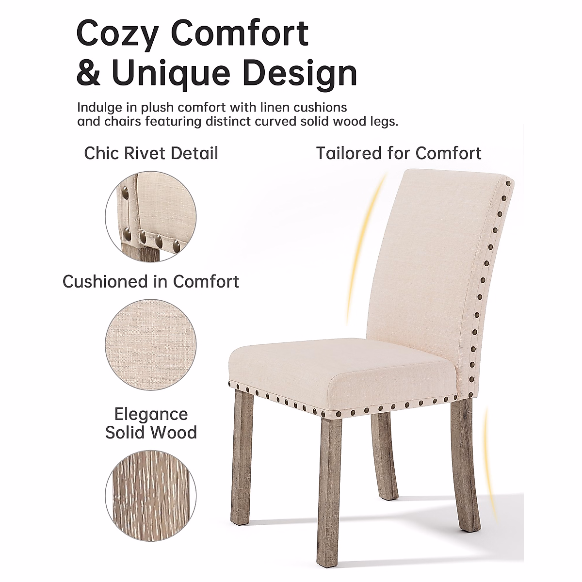 Morden Fort 7 Piece Rustic Wooden Dining Set, Mid-Century Modern Table & Chair Set for Spacious Dining Rooms and Entertaining Guests