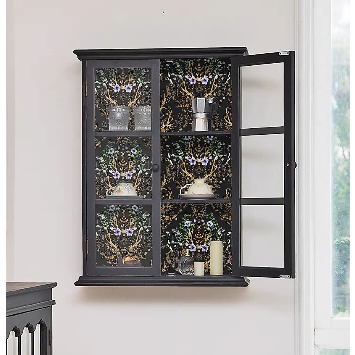 HAOKHOME Gothic Wallpaper Peel and Stick Retro Floral Damask Bronze/Black/Purple Witchy Wall Decor Bathroom Removable Mural 17.7in x 9.8ft