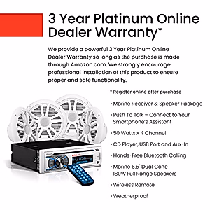 BOSS Audio Systems MCK508WB.64S Marine Boat Stereo Sound System Speaker Package - Single Din Radio Receiver Head Unit, No CD Player, Bluetooth Audio, Two 6.5 Inch Full Range Speakers, Dipole Antenna