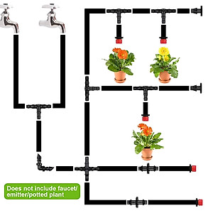 Kalolary 300Pcs Irrigation Fittings Kit, Drip Irrigation Kit Barbed Connectors for 1/4 Inch Flower Lawn Garden Irrigation System Kit (Straight Barbs, Tees, Elbows, End Plug, 4-Way Coupling)