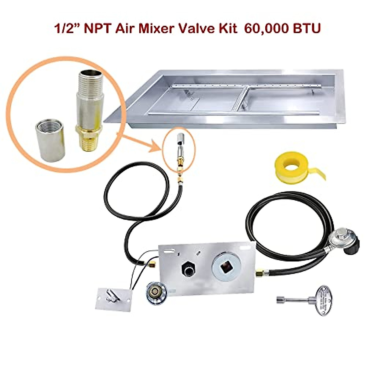 MENSI Propane Fire Pit Flame Air Mixer Orifice Nozzle Valve Jet for 60000 BTU Burner Fireplace with 1/2" NPT Fitting