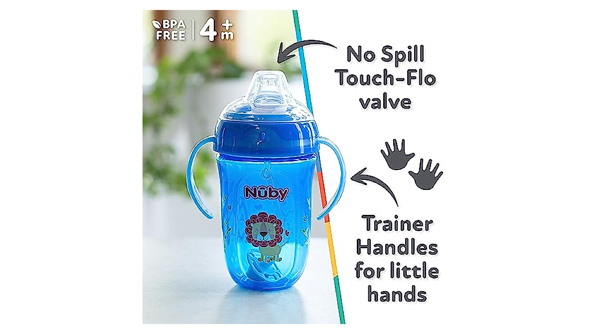 Nuby 2 Pack Comfort Trainer Cups with 360 Weighted Straw for Safe Drinking
